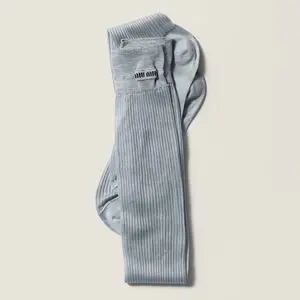 Miu Miu Ribbed Knit Hold-ups With Logo Patch