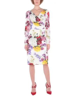Dolce & Gabbana Floral Print Long Sleeve V-neck Dress