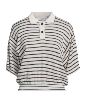Brunello Cucinelli Striped Polo Collar Short Sleeve Top