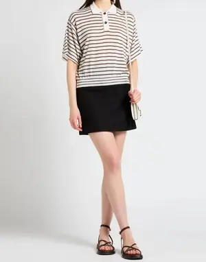 Brunello Cucinelli Striped Polo Collar Short Sleeve Top