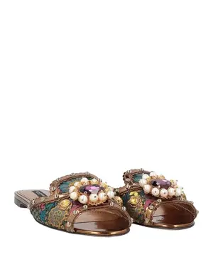 Dolce & Gabbana Multicolor Metallic Jacquard Embellished Slide Sandals
