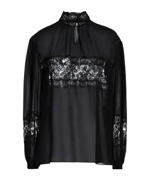 Dolce & Gabbana Solid Color Stand Collar Long Sleeve Top - Black