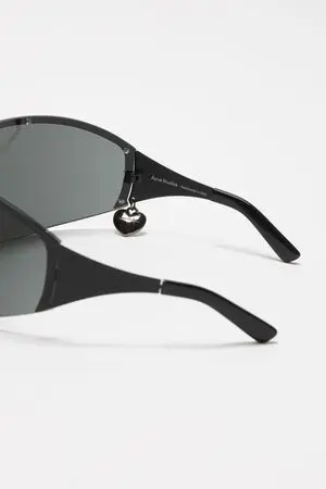 Acne Studios Shield Frame Sunglasses With Heart Embellishments