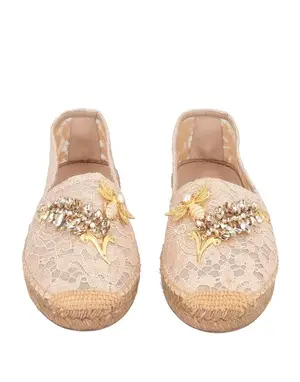 Dolce & Gabbana Lace Espadrilles With Crystal Embellishment - Nude