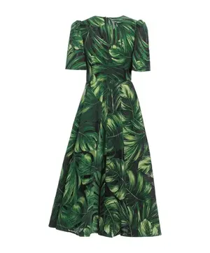 Dolce & Gabbana Leaf Print Jacquard Flared Dress