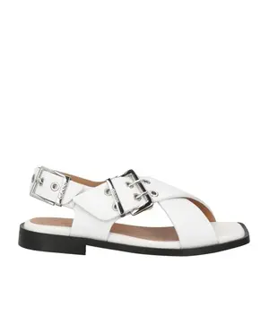 GANNI Solid-color Back-button Sandals - White