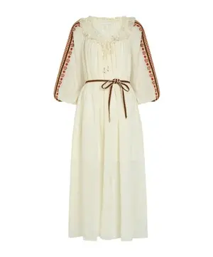Zimmermann Aster Embroidered Belted Ramie Maxi Dress - White