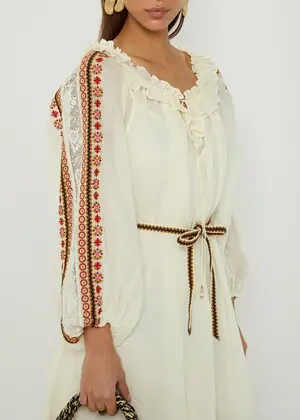 Zimmermann Aster Embroidered Belted Ramie Maxi Dress - White