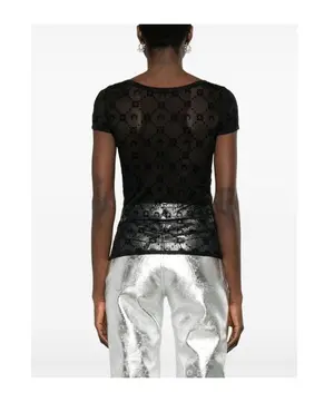 MARINE SERRE Boatneck Short Sleeve Mesh Top