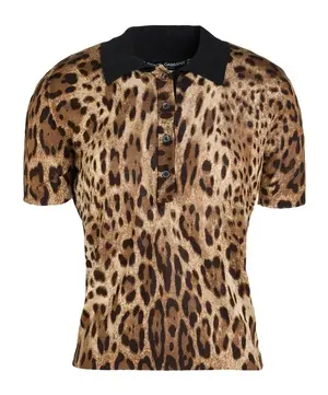 Dolce & Gabbana Leopard Print Knit Short Sleeve Polo