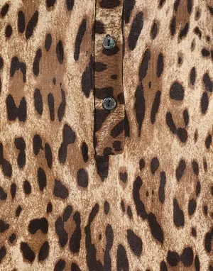 Dolce & Gabbana Leopard Print Knit Short Sleeve Polo
