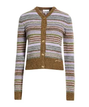 GANNI Striped Button-front Cardigan - Gray