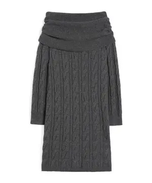 Max Mara Wool And Cashmere Cable Knit Off-the-shoulder Dress