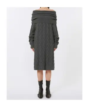 Max Mara Wool And Cashmere Cable Knit Off-the-shoulder Dress
