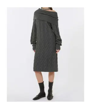 Max Mara Wool And Cashmere Cable Knit Off-the-shoulder Dress