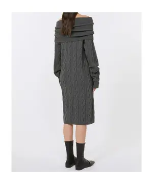 Max Mara Wool And Cashmere Cable Knit Off-the-shoulder Dress