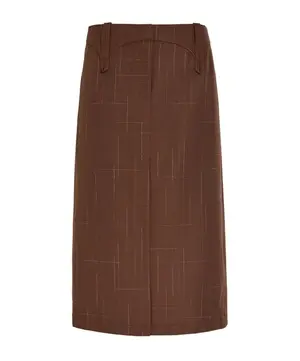Tory Burch Plaid Wool Blend Midi Skirt - Brown