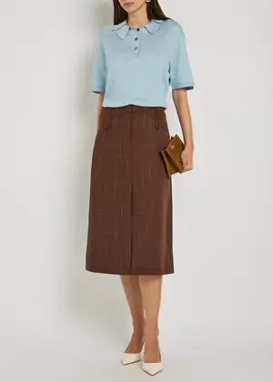 Tory Burch Plaid Wool Blend Midi Skirt