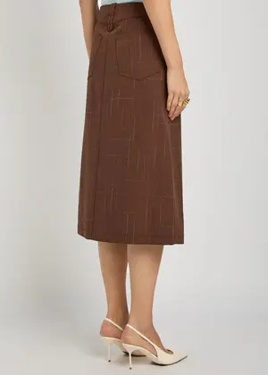 Tory Burch Plaid Wool Blend Midi Skirt