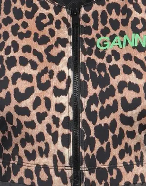 GANNI Leopard Print Sports Top With Zip Closure