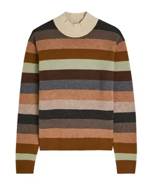 Tory Burch Striped Wool Mock Neck Top