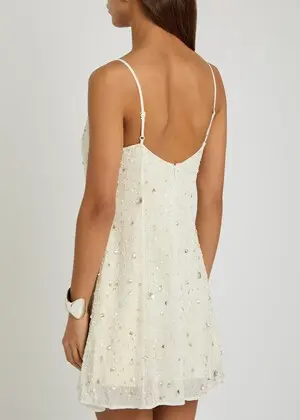 Staud Emily Embellished Mesh Mini Dress - White