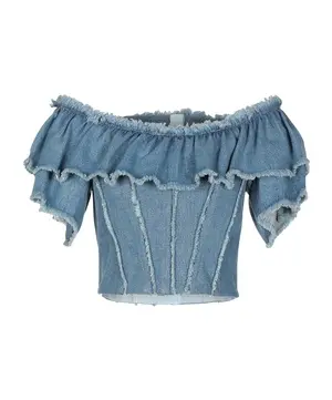 Dolce & Gabbana Medium Wash Denim Off-the-shoulder Top