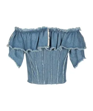 Dolce & Gabbana Medium Wash Denim Off-the-shoulder Top