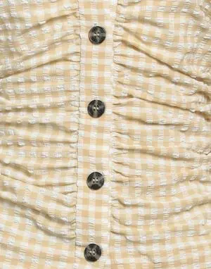 GANNI Plaid Square Neck Ruched Top