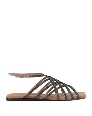 Brunello Cucinelli Suede And Leather Sandals With Bead Embellishments