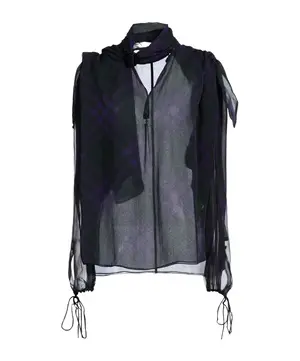 Burberry Plaid V-neck Long Sleeve Blouse