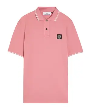 Stone Island Solid Color Cotton Polo Shirt - Pink
