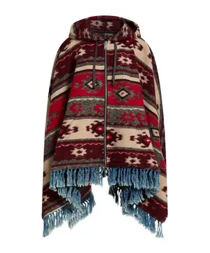 DIESEL® Woolen Printed Zip-up Hooded Cape