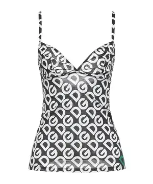 Dolce & Gabbana Logo Print Sleeveless Deep Neck Top