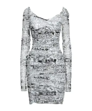 Dolce & Gabbana Long Sleeve Slim-fit Printed Tulle Dress - Gray