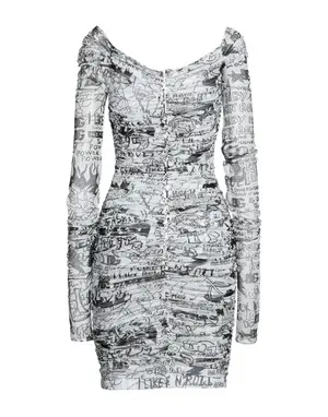 Dolce & Gabbana Long Sleeve Slim-fit Printed Tulle Dress