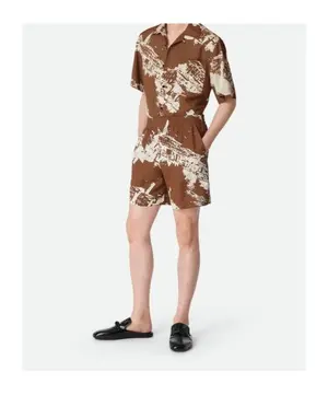 Bottega Veneta Italian Postcard Printed Silk Shantung Shorts
