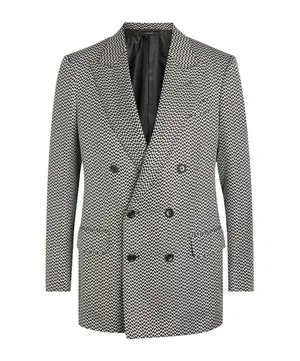 TOM FORD Double-breasted Herringbone Silk Blazer - Gray