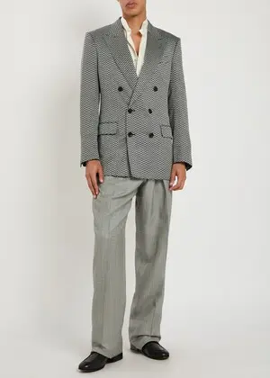 TOM FORD Double-breasted Herringbone Silk Blazer