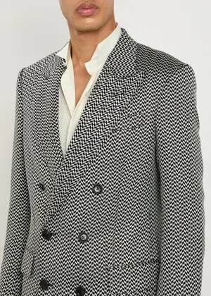 TOM FORD Double-breasted Herringbone Silk Blazer