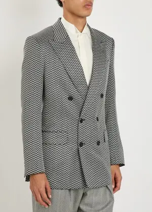 TOM FORD Double-breasted Herringbone Silk Blazer