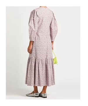 GANNI Floral Print V-neck Long Sleeve Maxi Dress