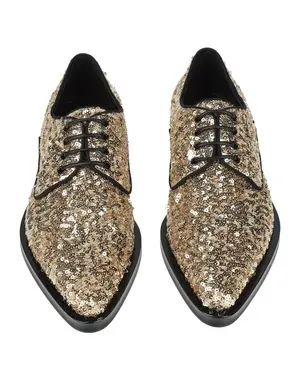 Dolce & Gabbana Pointed-toe Sequined Lace-up Flats