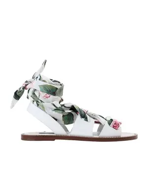 Dolce & Gabbana Floral Woven Leather Ankle Tie Sandals