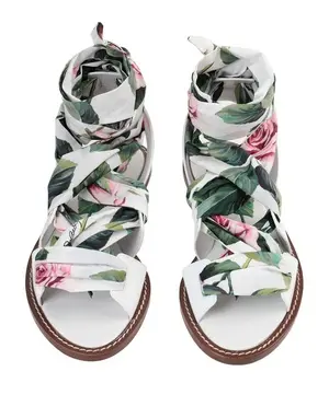 Dolce & Gabbana Floral Woven Leather Ankle Tie Sandals