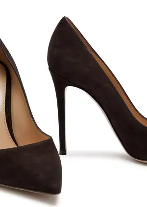 GIANVITO ROSSI Suede Pointed Toe High Heel Pumps - Black