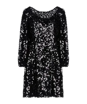 Dolce & Gabbana Sequin Mesh Long-sleeve Dress - Black