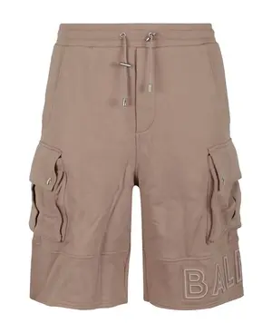 Balmain Logo Detailed Drawstring Cargo Shorts - Nude
