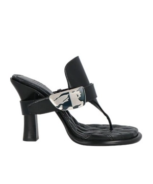 Burberry Thong Sandals With Embellished Block Heel - Black