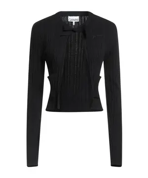 GANNI Ribbed Knit Cardigan With Tie Detail
